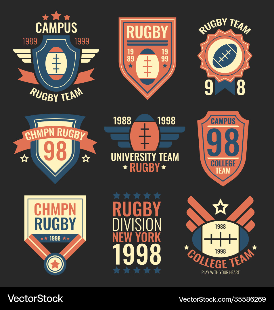 Rugby Team Labels Set Lizenzfreies Vektorbild