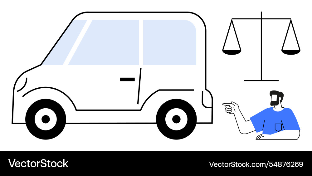 Simplified car with man pointing Royalty Free Vector Image