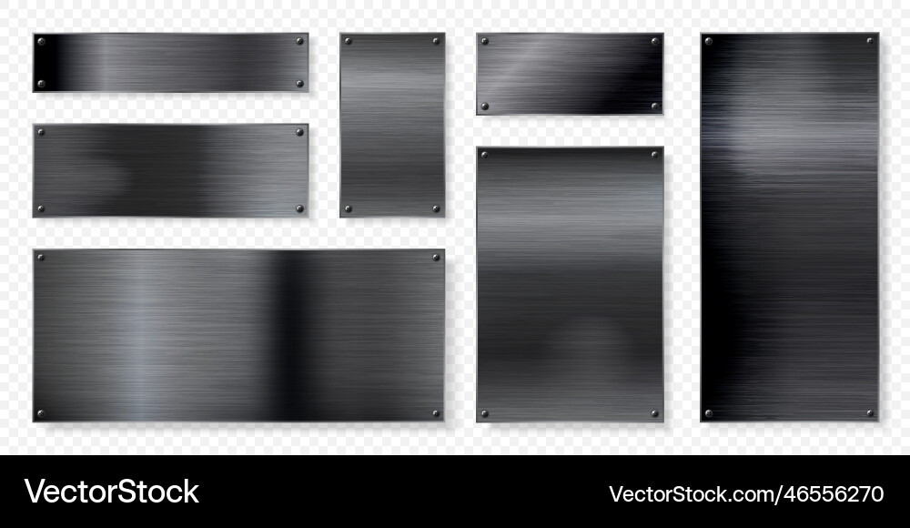 Realistic black metal banners collection brushed Vector Image