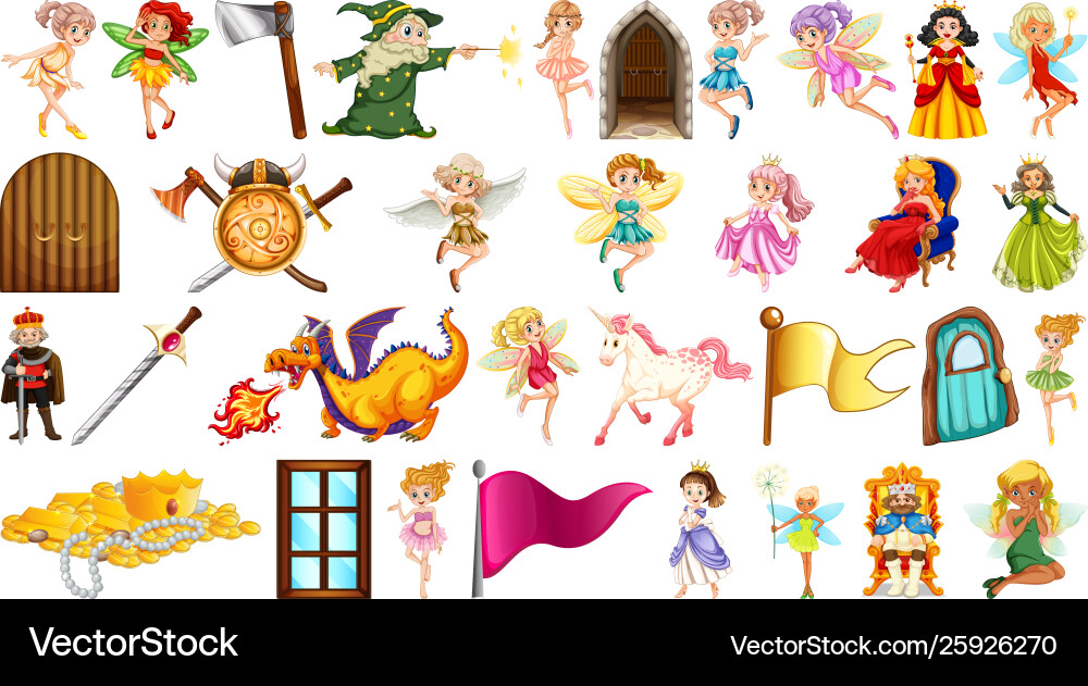 Set fantasy fairy object Royalty Free Vector Image