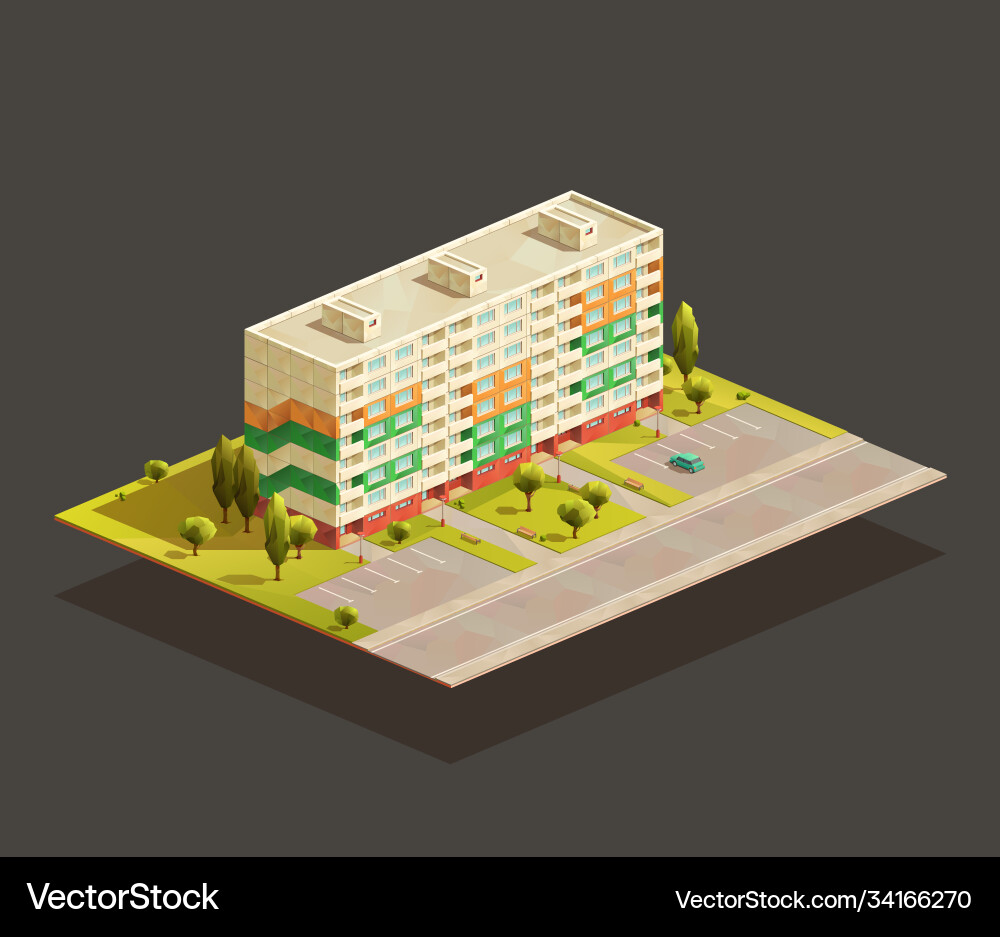 Soviet block flats isometric Royalty Free Vector Image