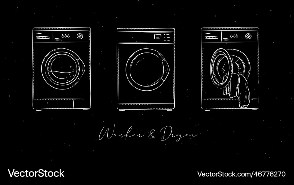 Washing machine and dryer graphic style black Vector Image