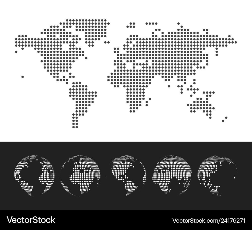 Dotted map and globe of the world Royalty Free Vector Image