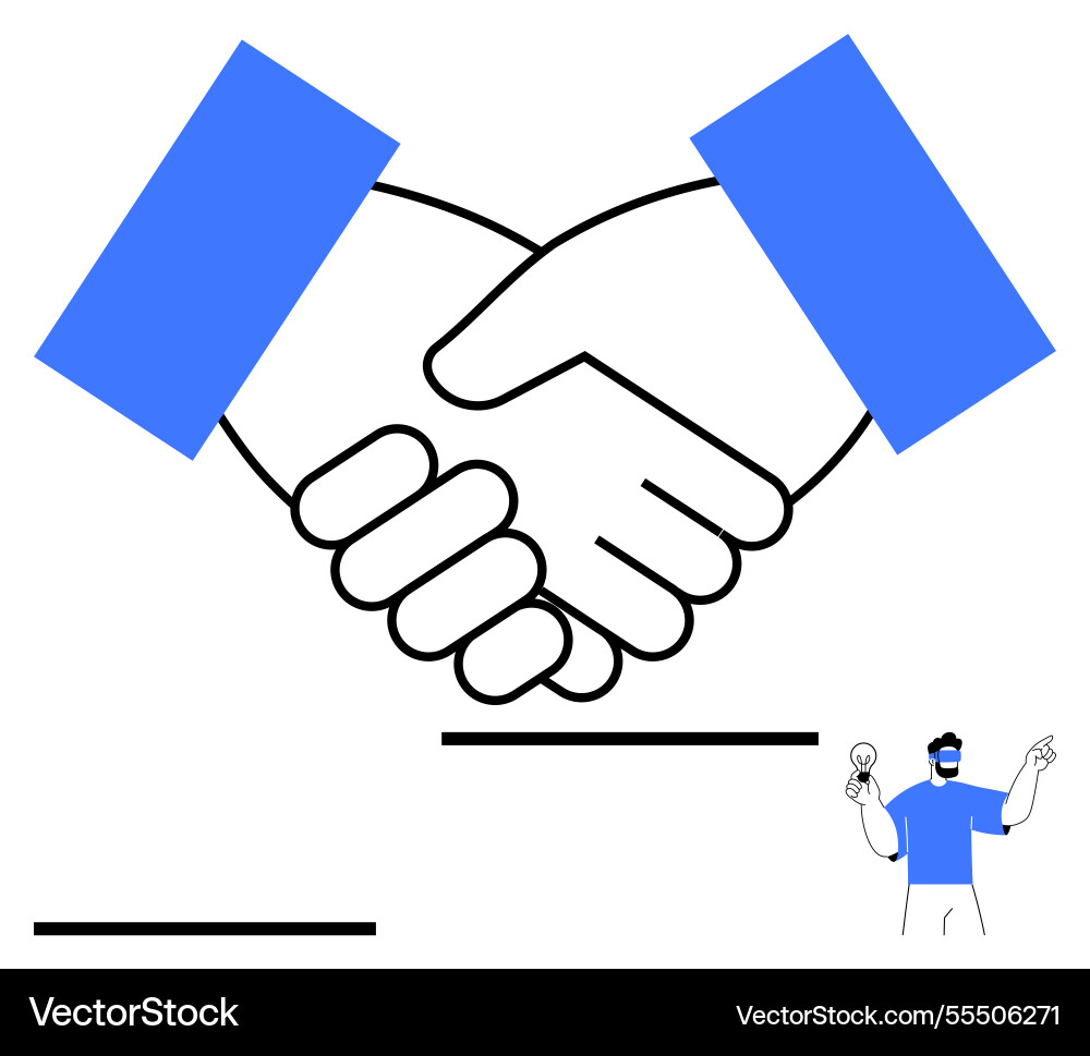 Handshake with cooperating figure and ideas Vector Image