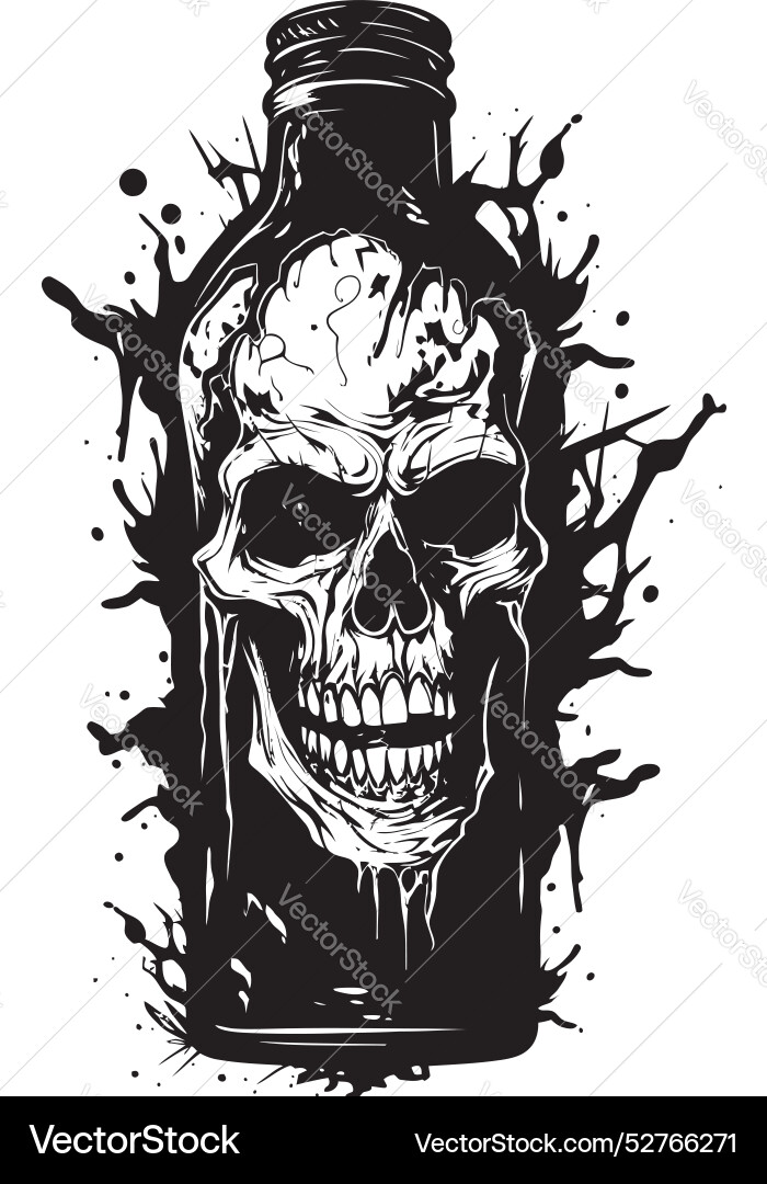 Macabre mash up zombie with whiskey bottle emblem Vector Image