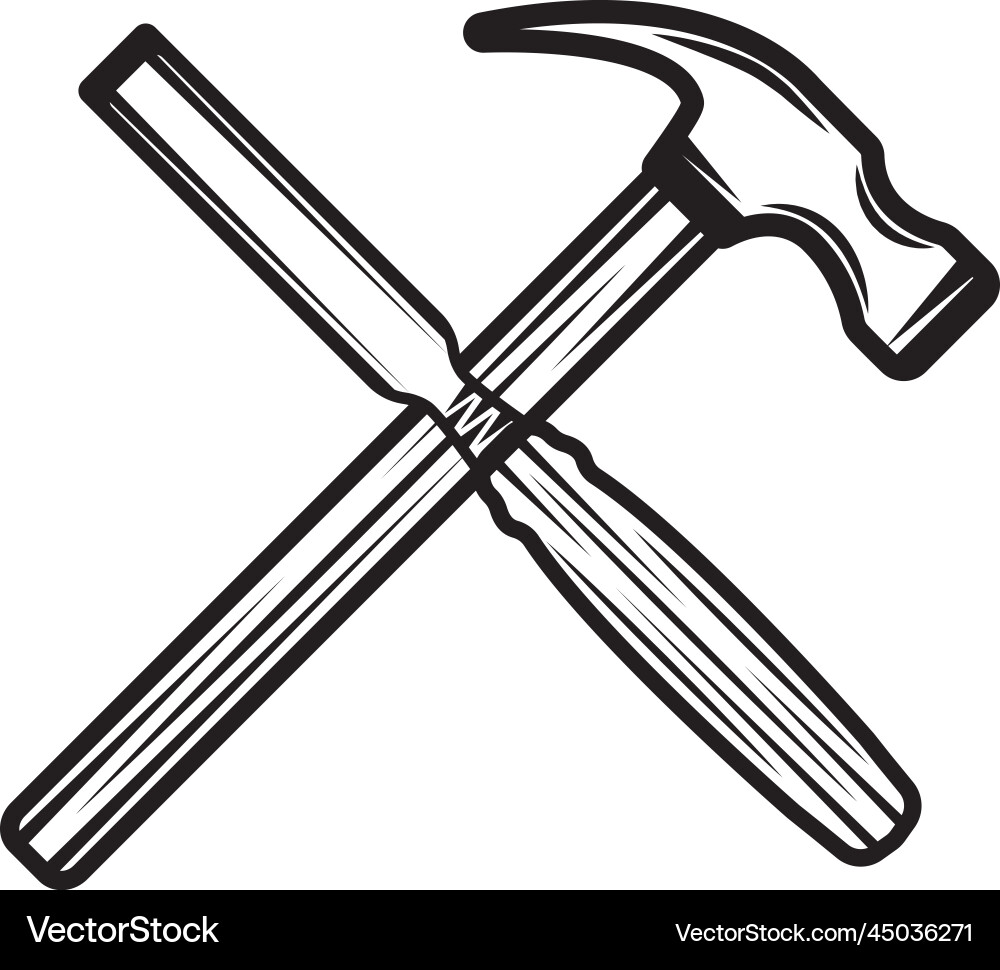 Vintage carpentry woodword mechanic hammer chisel Vector Image
