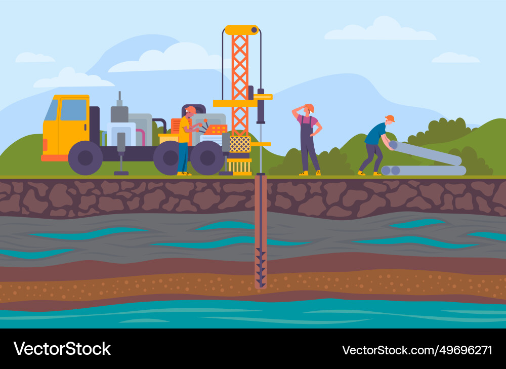 Water Well Drilling Landscape Royalty Free Vector Image
