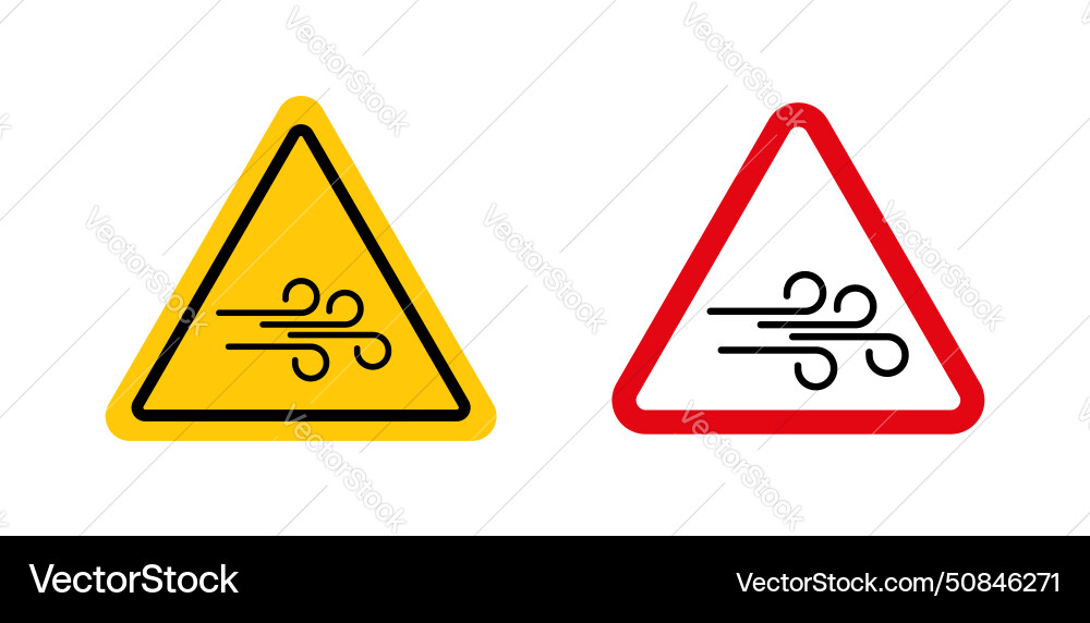 Wind warning sign icon set alert for strong Vector Image