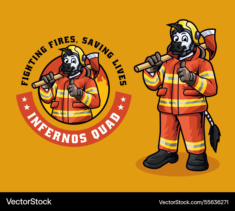Zebra firefighter rescue mascot design Royalty Free Vector