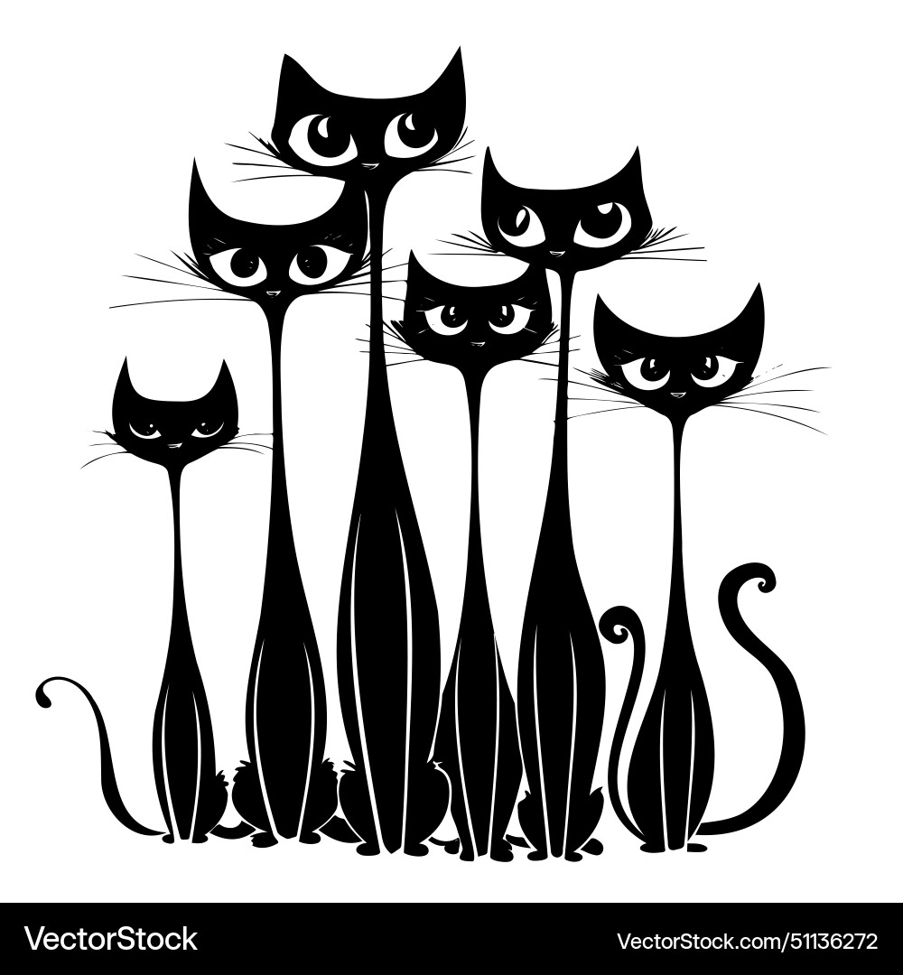 Black felidae group with whiskers Royalty Free Vector Image