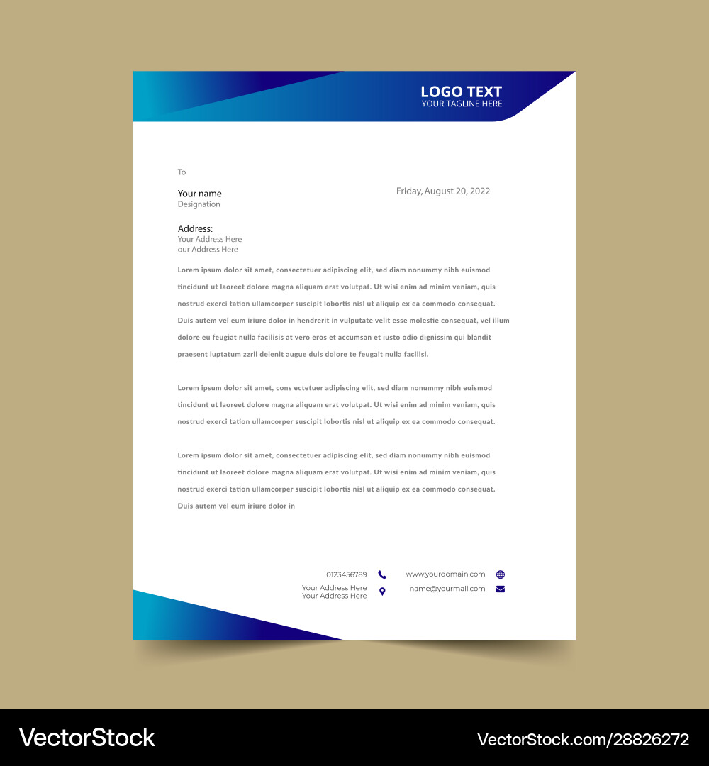 Blue Letterhead Template - Professional Pad Vector Image