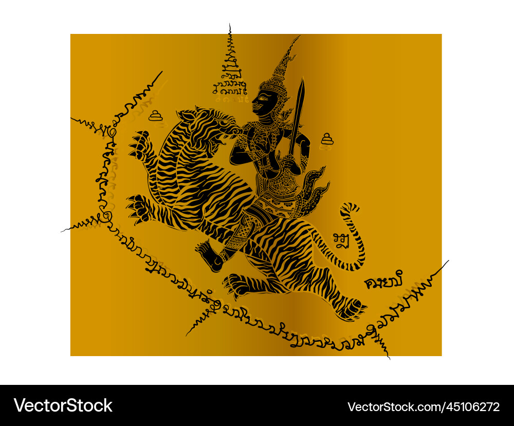 Man riding tiger drawing in thai tattoo Royalty Free Vector