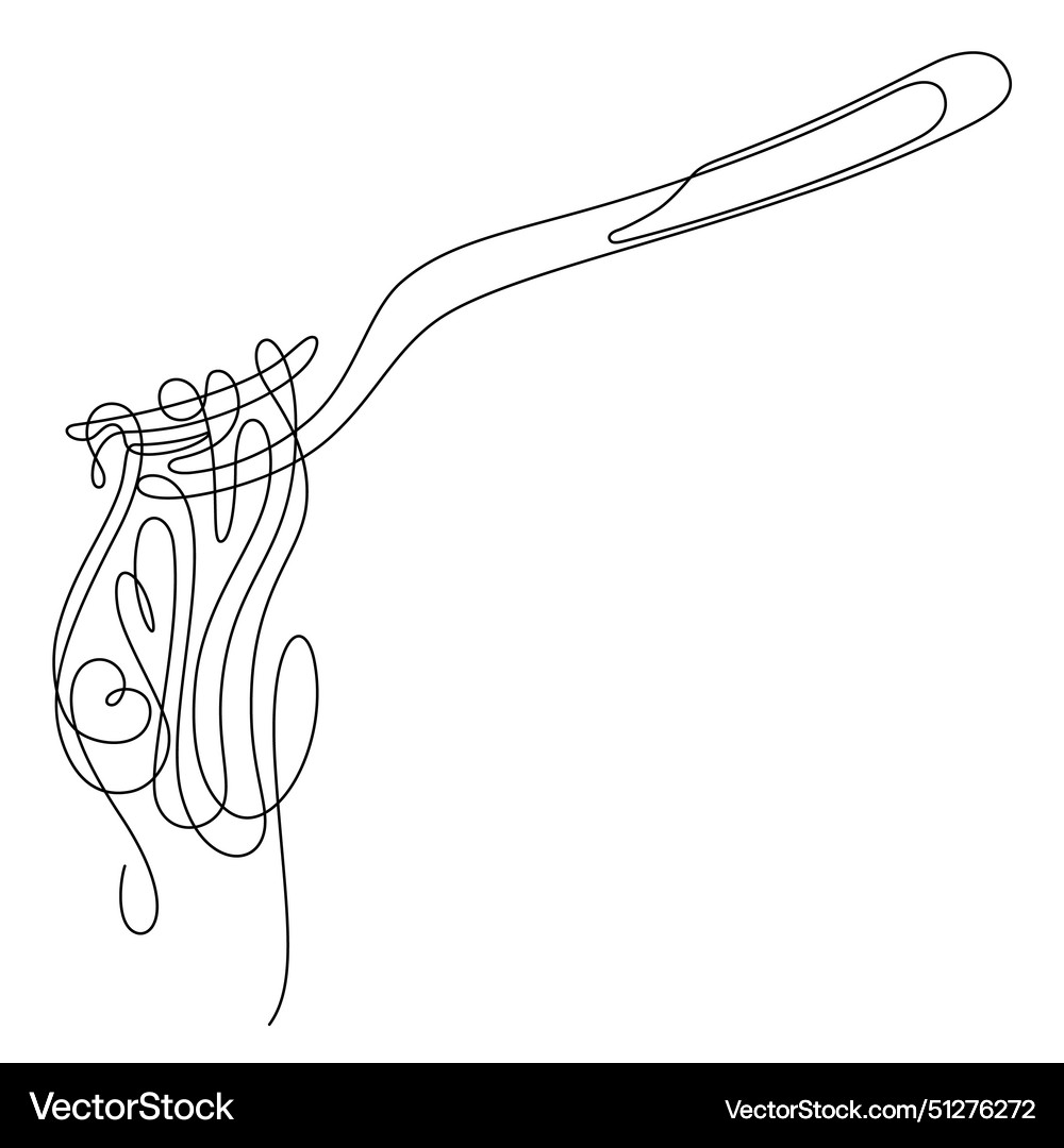 One line drawing of spaghetti rolled with fork Vector Image