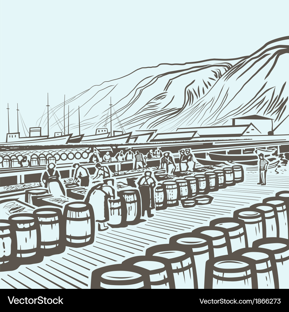 Fish factory Royalty Free Vector Image - VectorStock