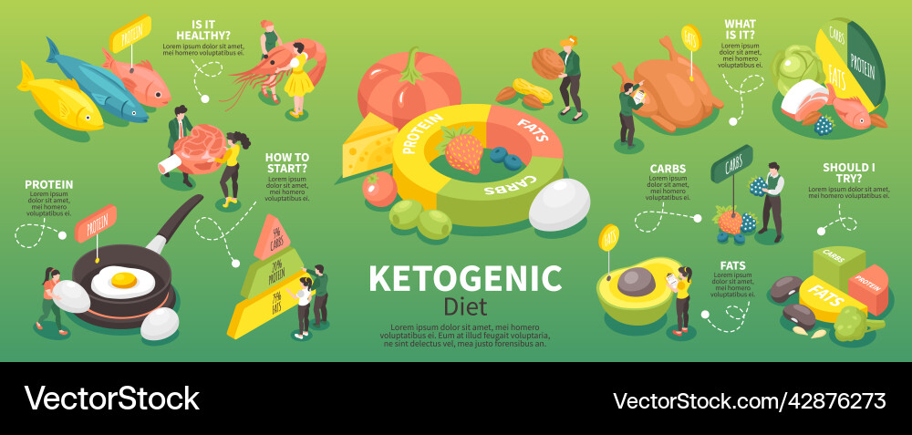Isometric keto diet infographics Royalty Free Vector Image
