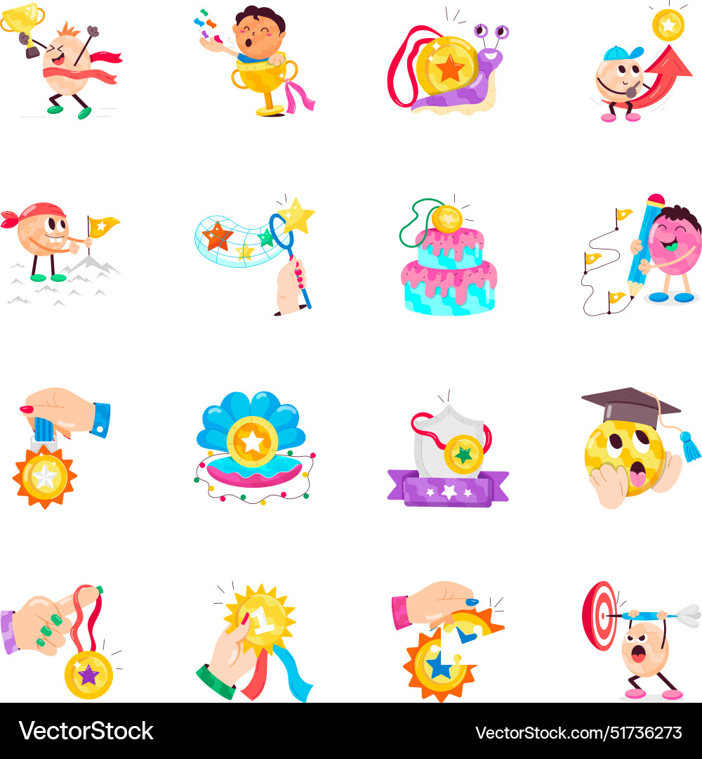 Modern pack of achievements flat stickers Vector Image