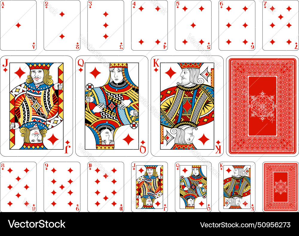 Poker size diamond playing cards plus reverse Vector Image