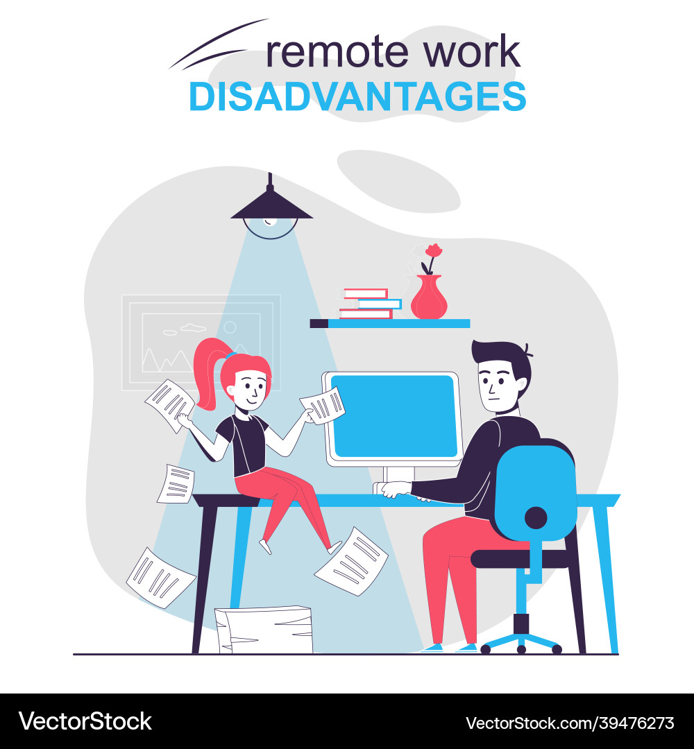 Remote work disadvantages isolated cartoon concept