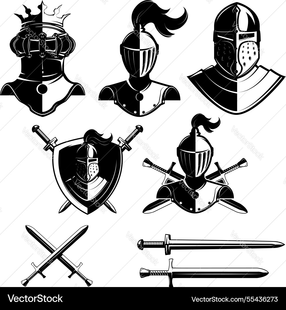 Set of knights helmets isolated on white Vector Image