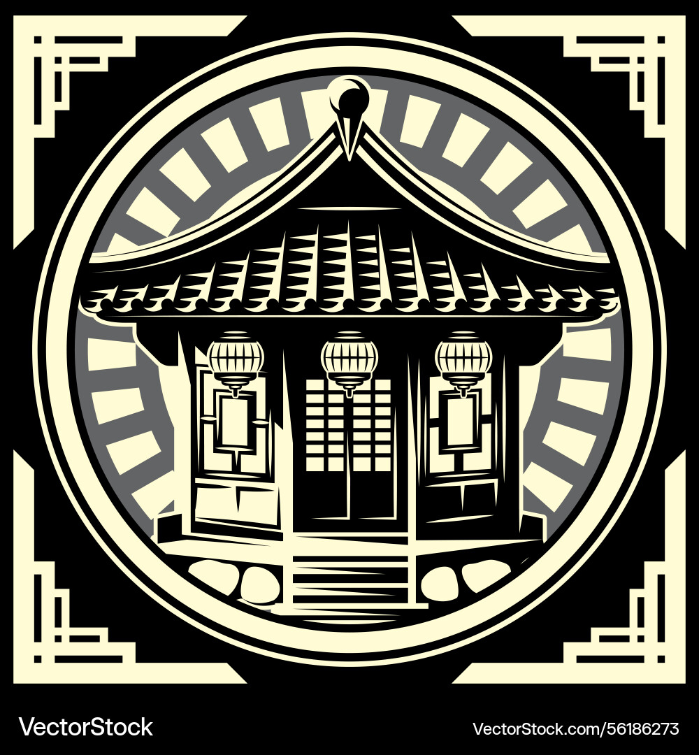Traditional japanese temple in a circular frame Vector Image