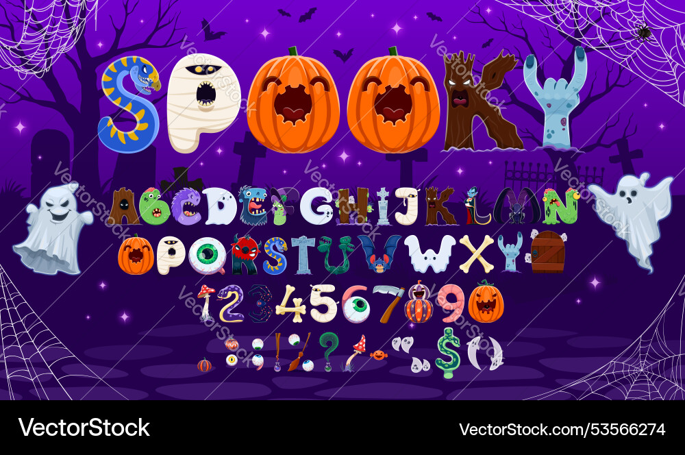 Cartoon halloween font scary monster alphabet Vector Image