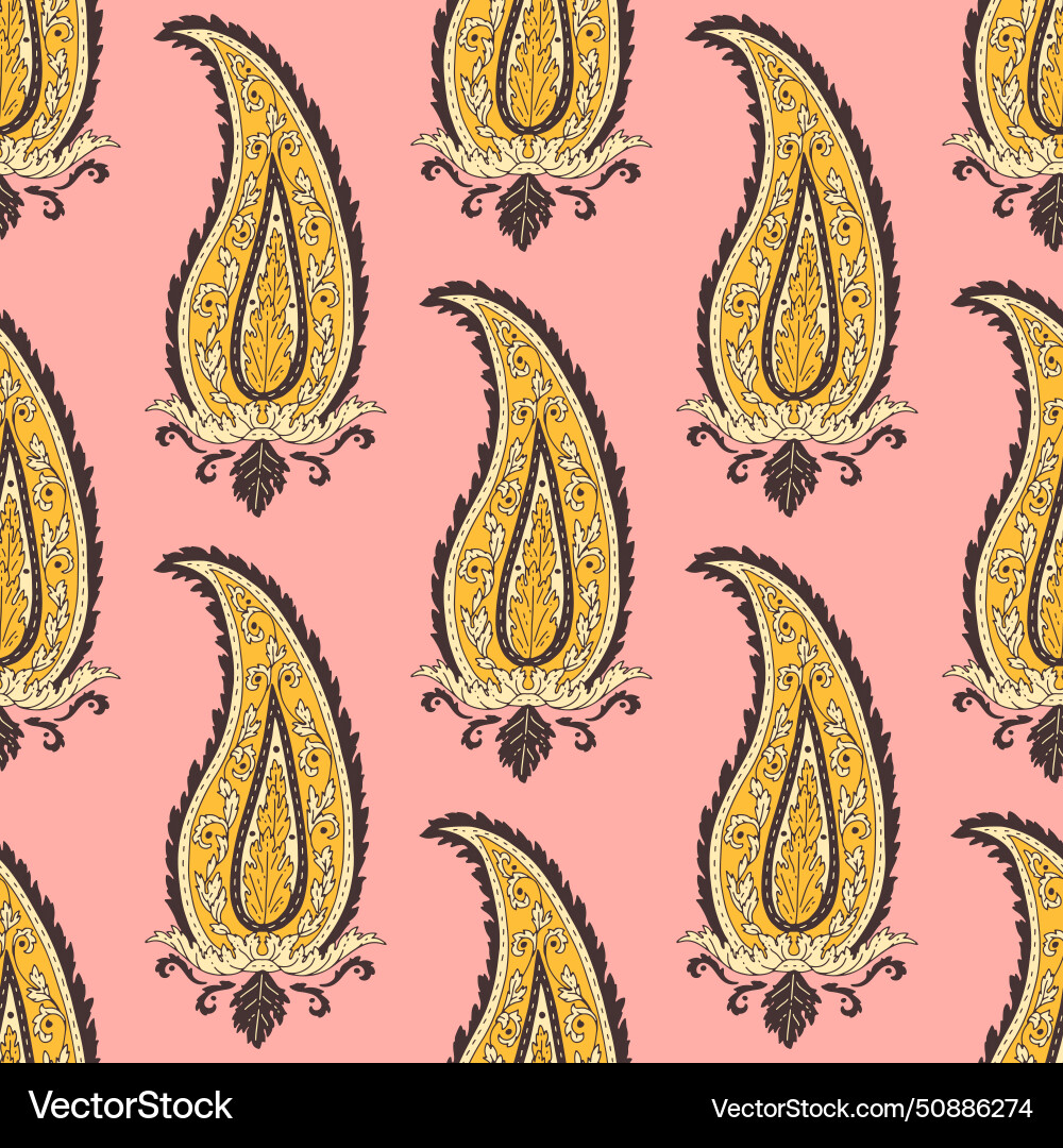 Colorful seamless pattern with yellow paisley Vector Image