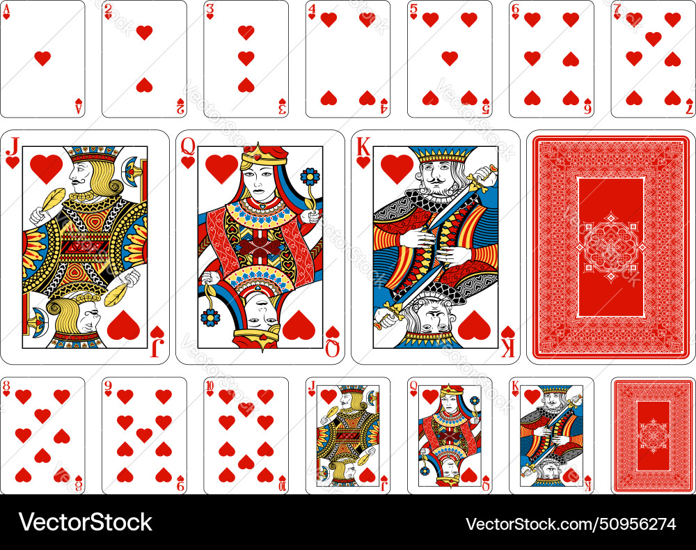Poker size heart playing cards plus reverse Vector Image