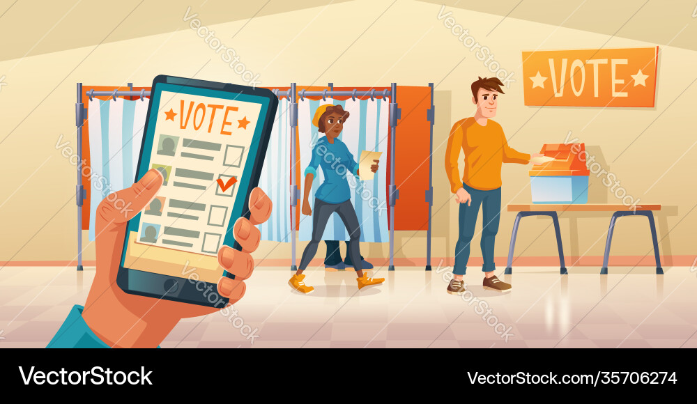 Polling place and mobile app for vote Royalty Free Vector