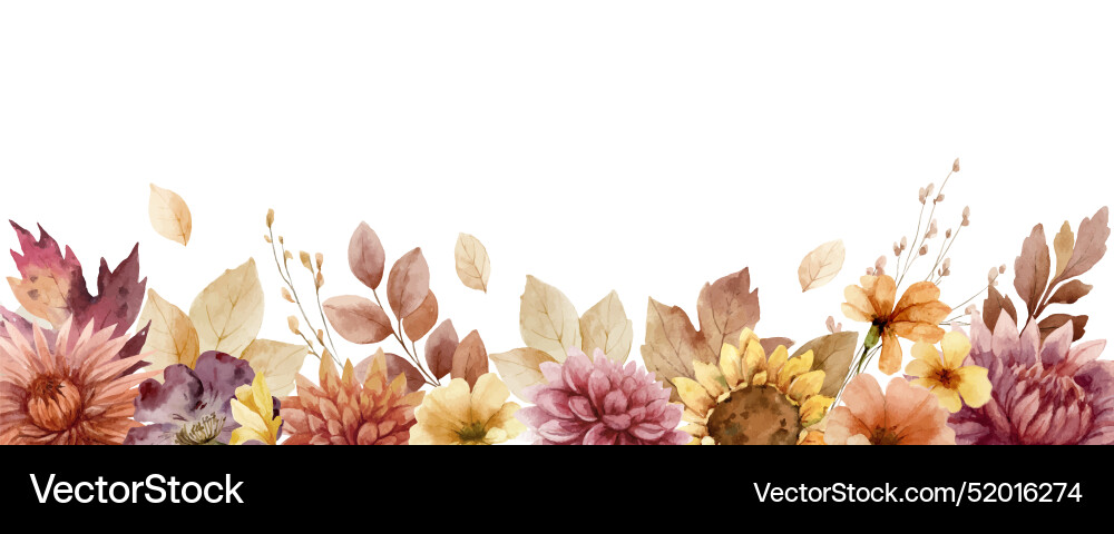 Watercolor autumn horizontal border fallen Vector Image