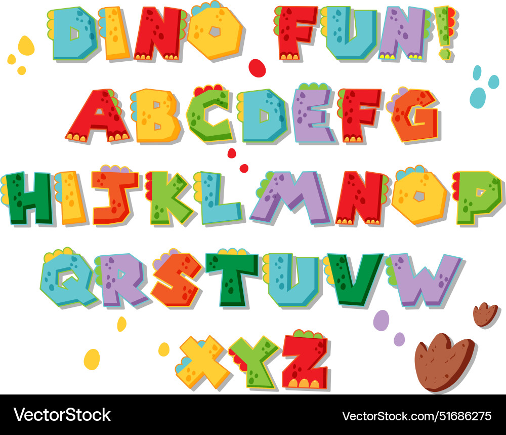 Colorful dinosaur-themed alphabet Royalty Free Vector Image
