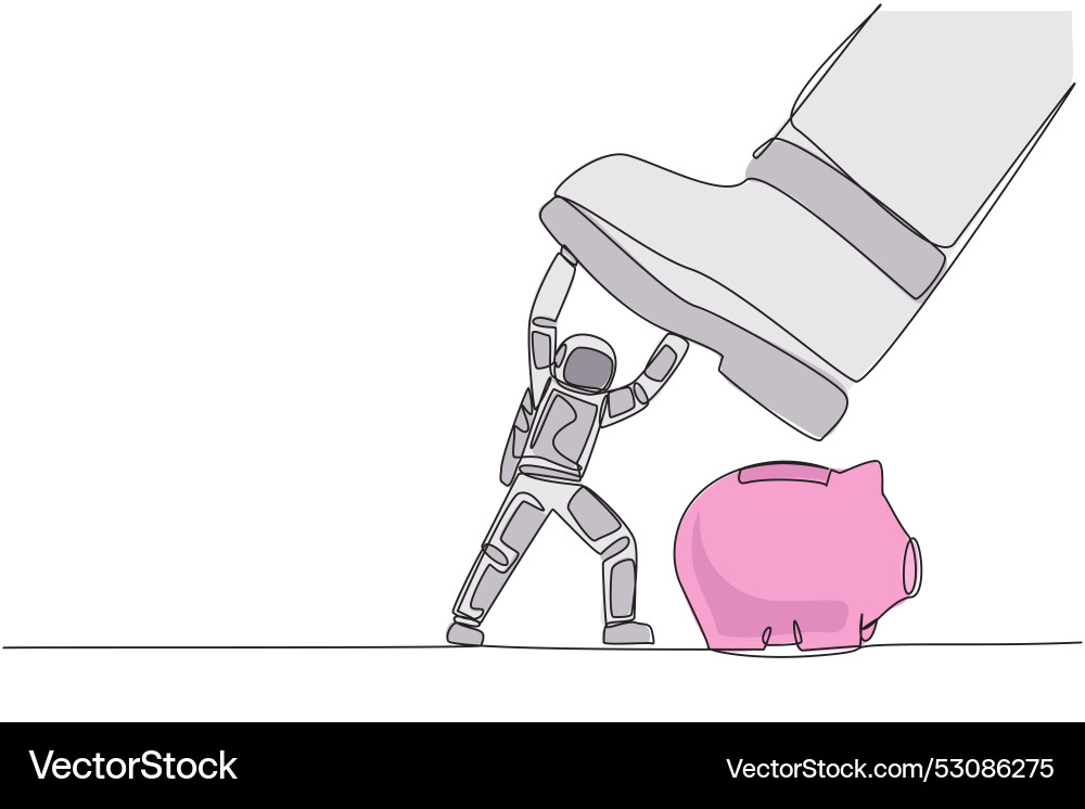 Continuous one line drawing astronaut holds back Vector Image