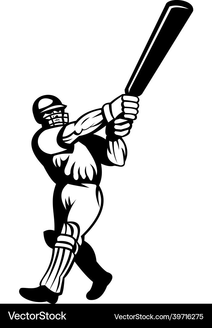 Cricket batsman with bat batting viewed from side Vector Image
