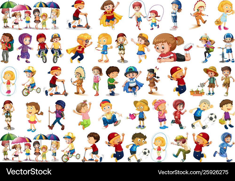 Diverse children set on white background Vector Image