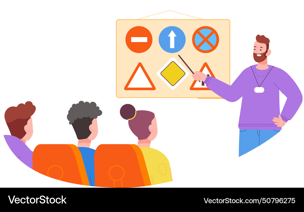 Driving school training traffic road sign lesson Vector Image