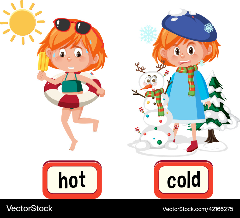 Opposite words for hot and cold Royalty Free Vector Image