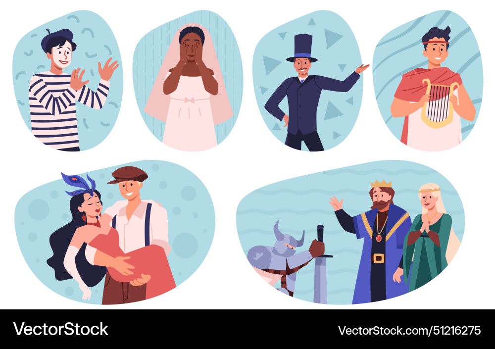 Set of actors close-up isolated flat Royalty Free Vector