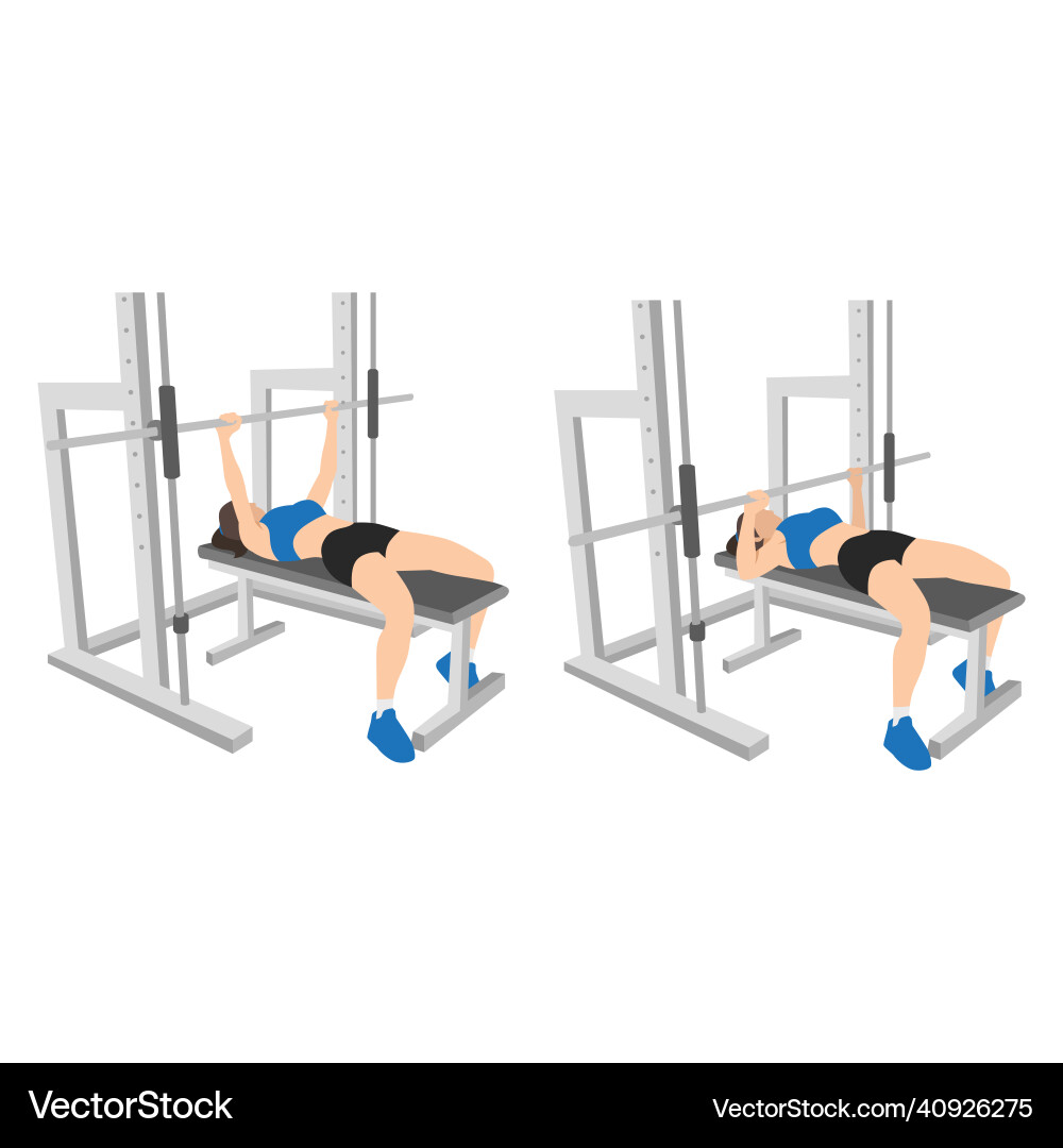 Woman doing smith machine barbell bench press Vector Image