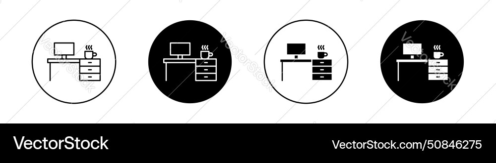 Workplace icon set desk office computer symbol Vector Image