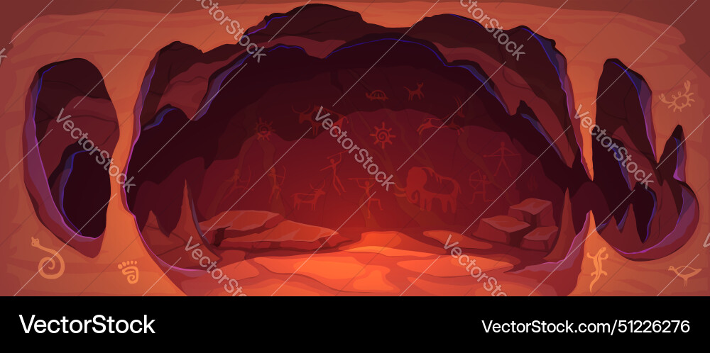 Cave painting cavern with ancient drawings Vector Image