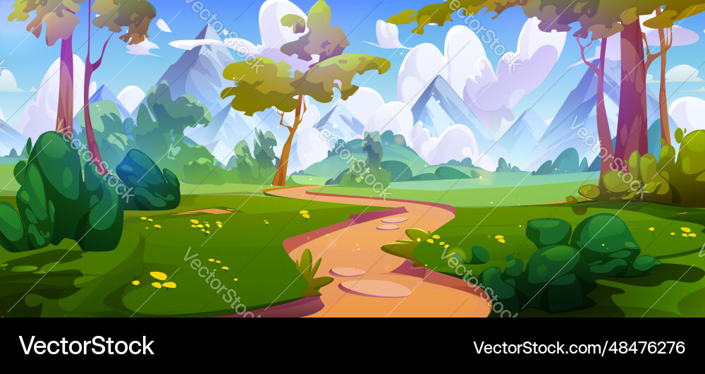 Forest cartoon landscape with walking path Vector Image