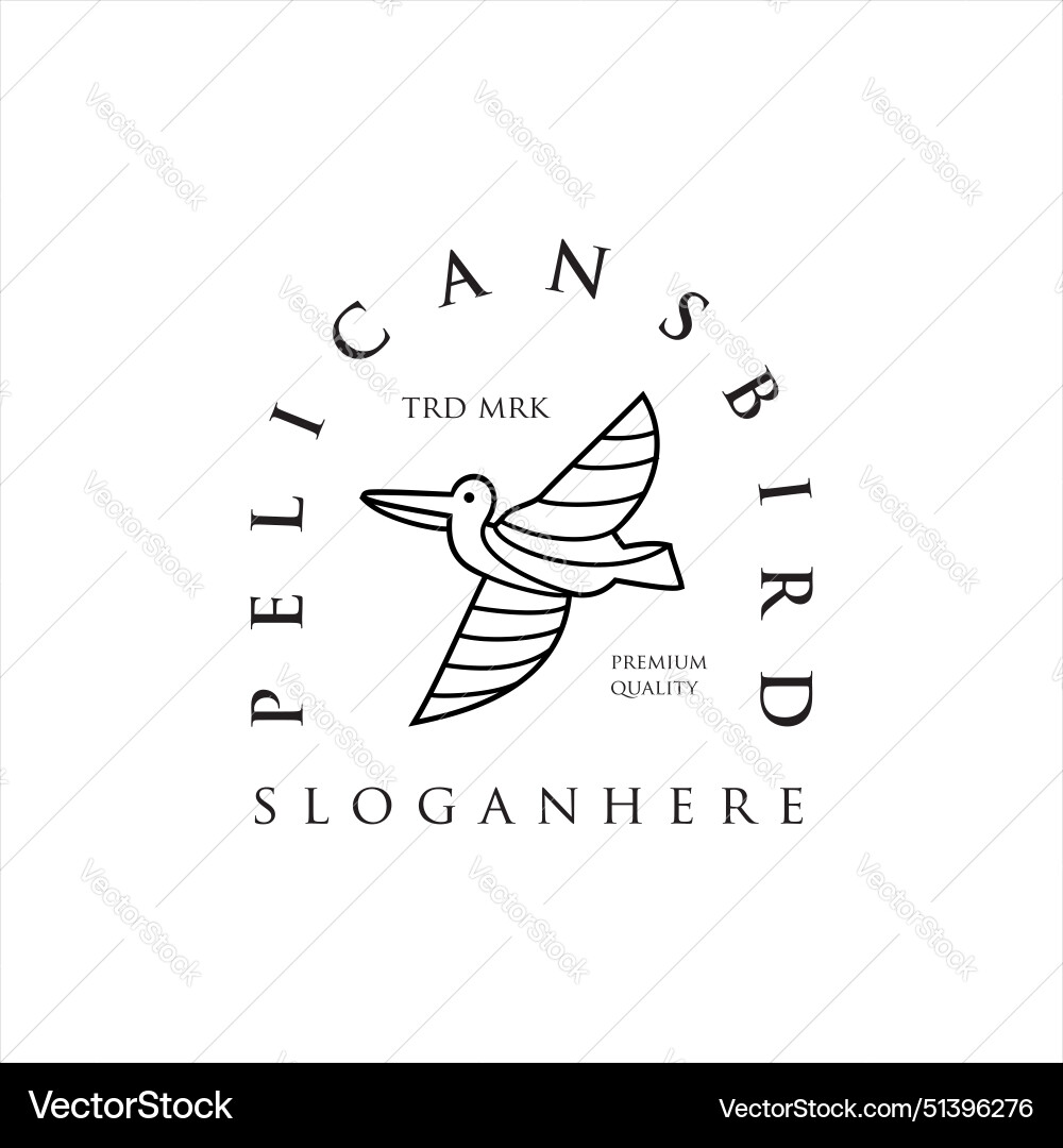 Line art bird pelican fly logo design template Vector Image