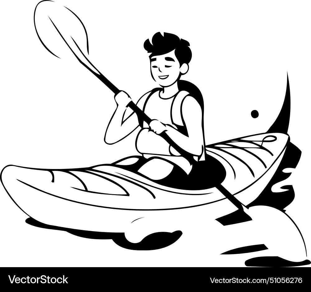 Man paddling a kayak on river Royalty Free Vector Image