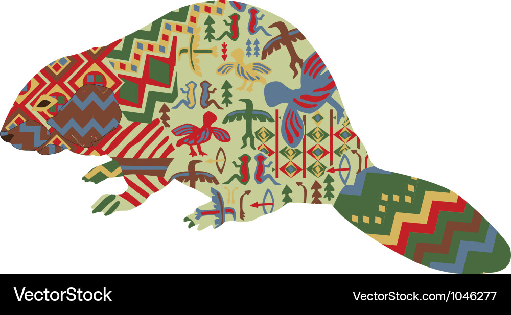 Beaver in the ethnic pattern of indians Royalty Free Vector