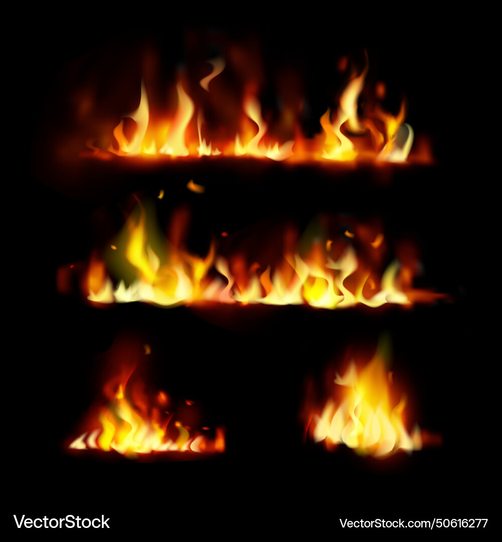 Burning fire flame on black background Royalty Free Vector