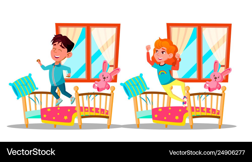 Children waking up cartoon characters set Vector Image