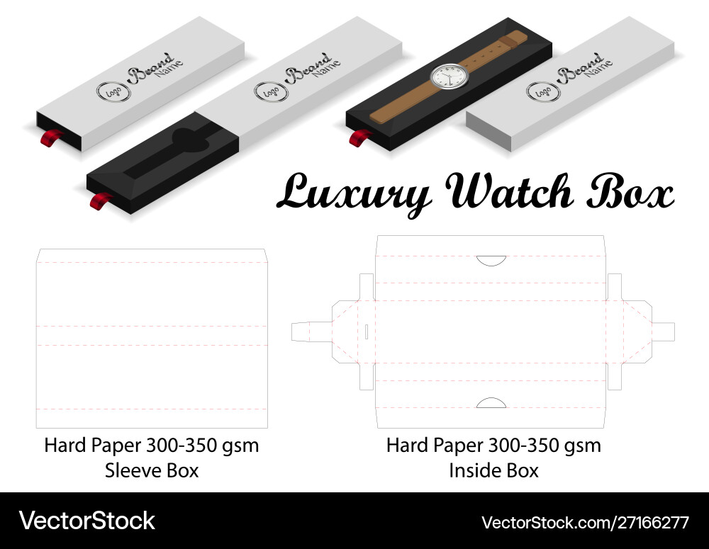 Luxury watch sleeve box mockup dieline template Vector Image