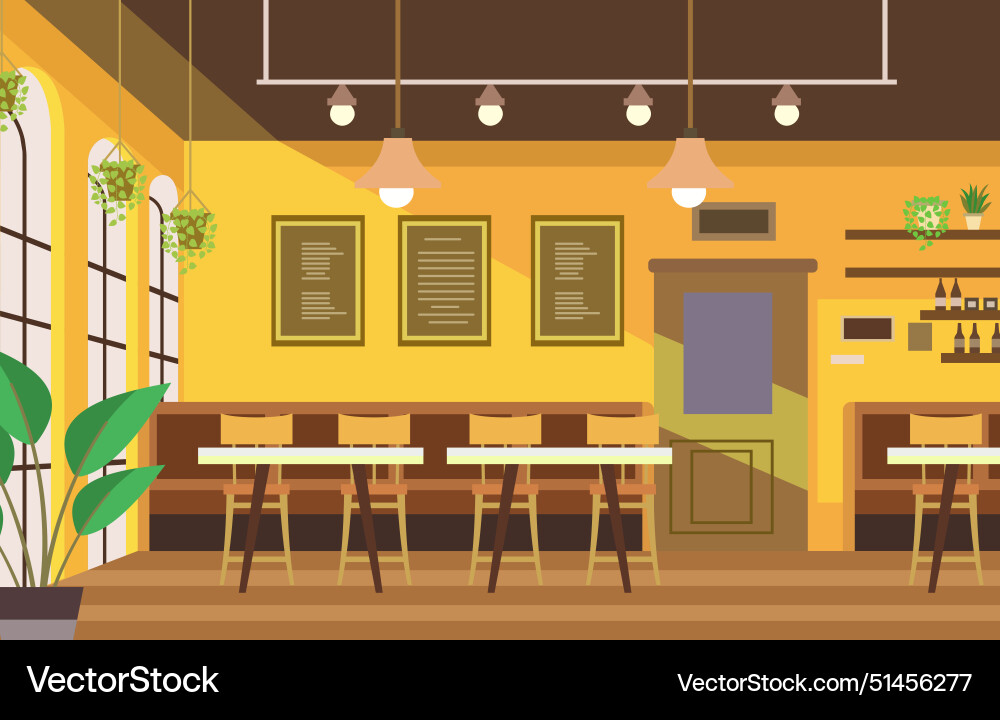 Modern interior landscape in cafe restaurant Vector Image