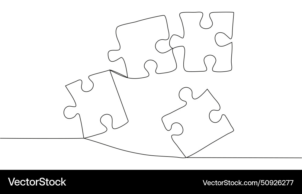 One line connecting puzzle pieces Royalty Free Vector Image