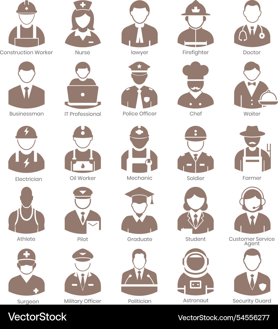 Profession icon set with diverse occupations Vector Image