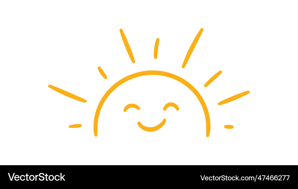 Yellow half sun icon in doodle style hand drawn Vector Image